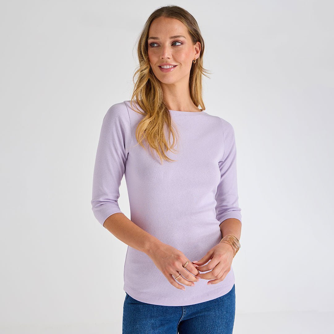 Ladies Pastel Lilac 3/4 Sleeve Slash Neck Top – You Know Who's