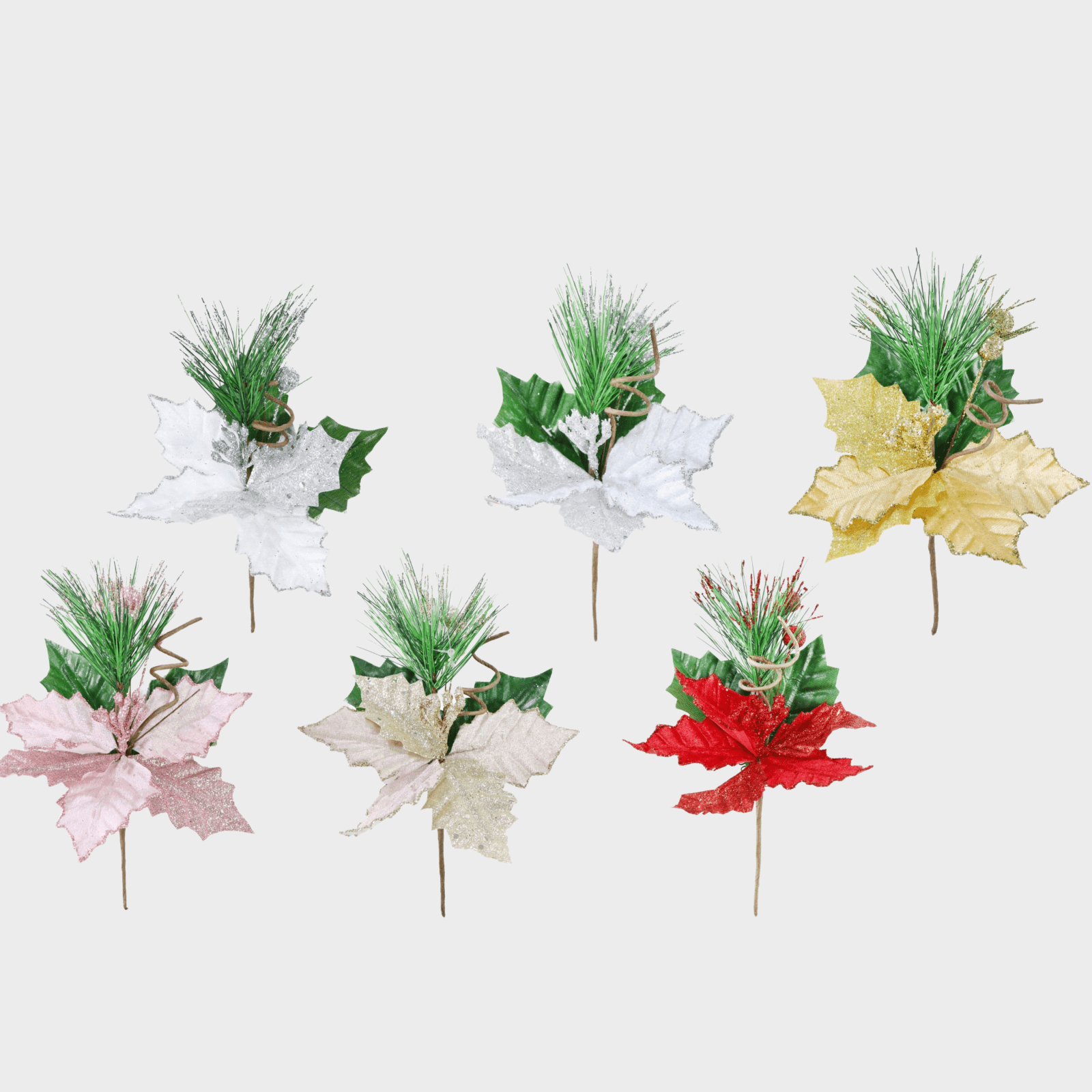 Poinsettia pick glitter 20cm asst – You Know Who's